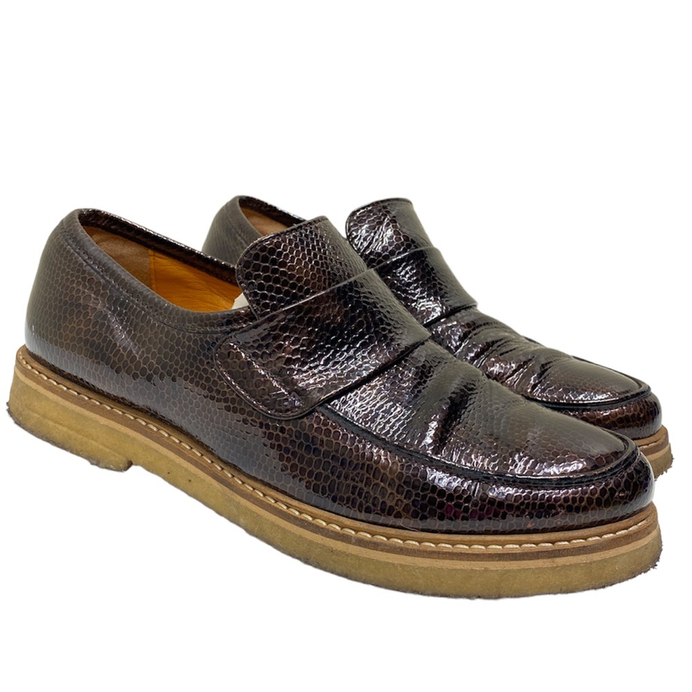 Ganni Ann Shine Patent Brown Leather Gum Shoe Loafers - Gem